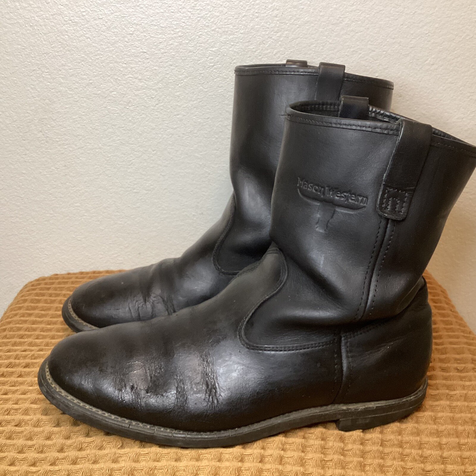 Mason Western Men’s Leather Cowboy Biker Boots Size 9… - Gem