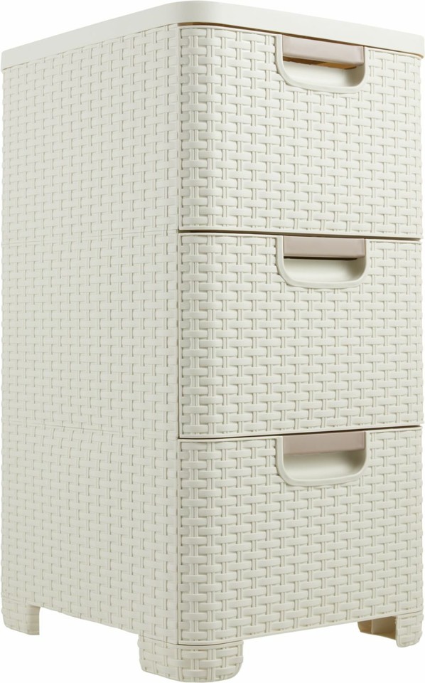 Storage Unit 3 Drawers Tower Plastic Dresser Rattan Brown Cream Robust ...