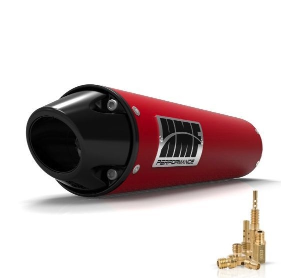 HMF PERFORMANCE SLIP ON EXHAUST RED W/ BLACK EURO CAP + JET KIT BRUTE ...