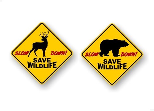 2 SLOW DOWN Save Wildlife 7" Decals Yellow Diamond 4x4 Truck Sticker ...
