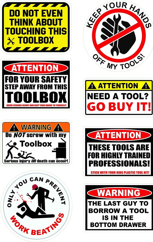 8 pcs Funny Toolbox Sticker Warning Decal Tool Box Sticker Pack Set | eBay