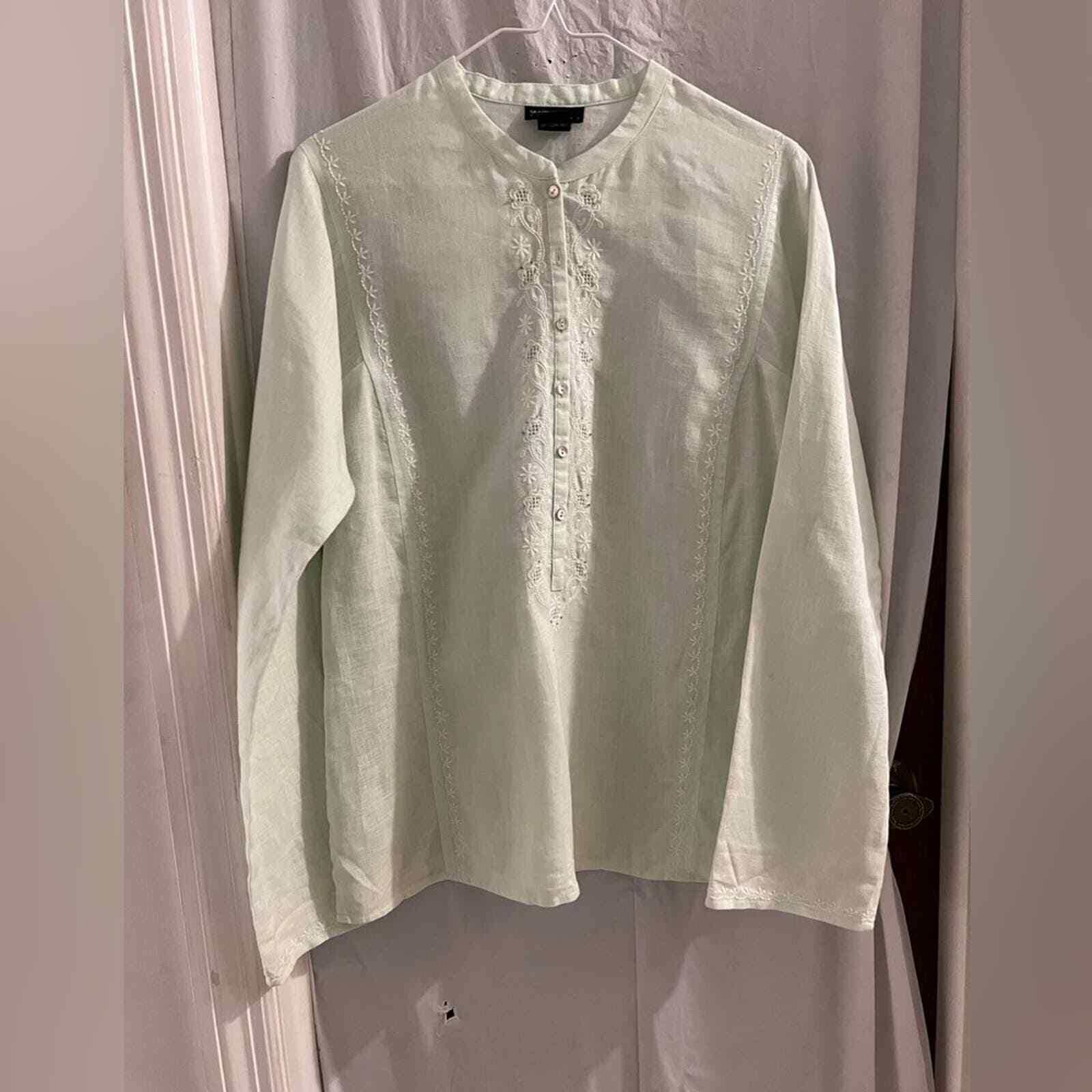 Grace elements pale green 100% linen embroidered 1/2 … - Gem