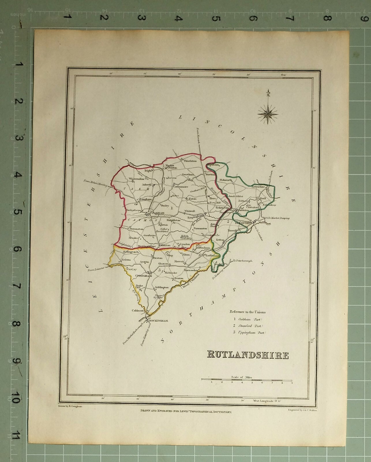 1845 ANTIQUE COUNTY MAP RUTLANDSHIRE UPPINGHAM OAKHAM STAMFORD KELTON ...