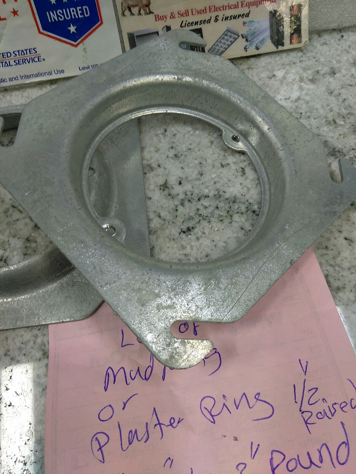 LOT OF 2)PLASTER RING / MUD RING 4" X4" SQUARE TO 3" ROUND 1/2" RAISED ...