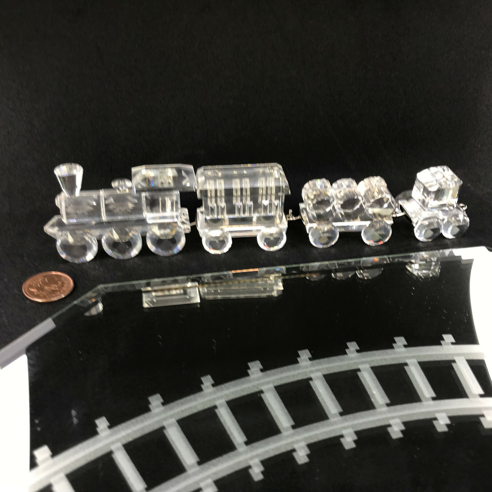 Swarovski Crystal Large Train set 4 Cars w Mirror Painted Tracks 1988 ...