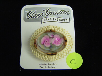 CLARE CREATION Vtg 40-50s England Lucite Reverse Hand Carved Floral Pin ...