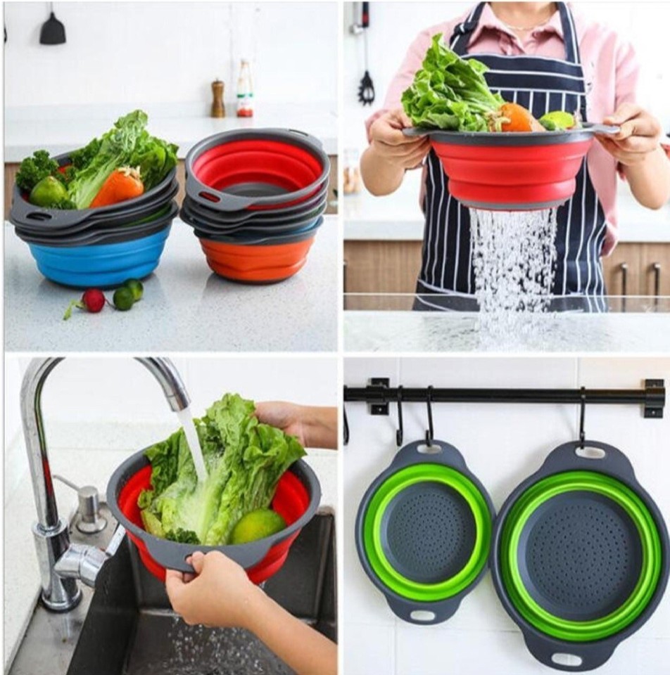 Collapsible Silicone Colander- Large And Small Silicone Kitchen ...