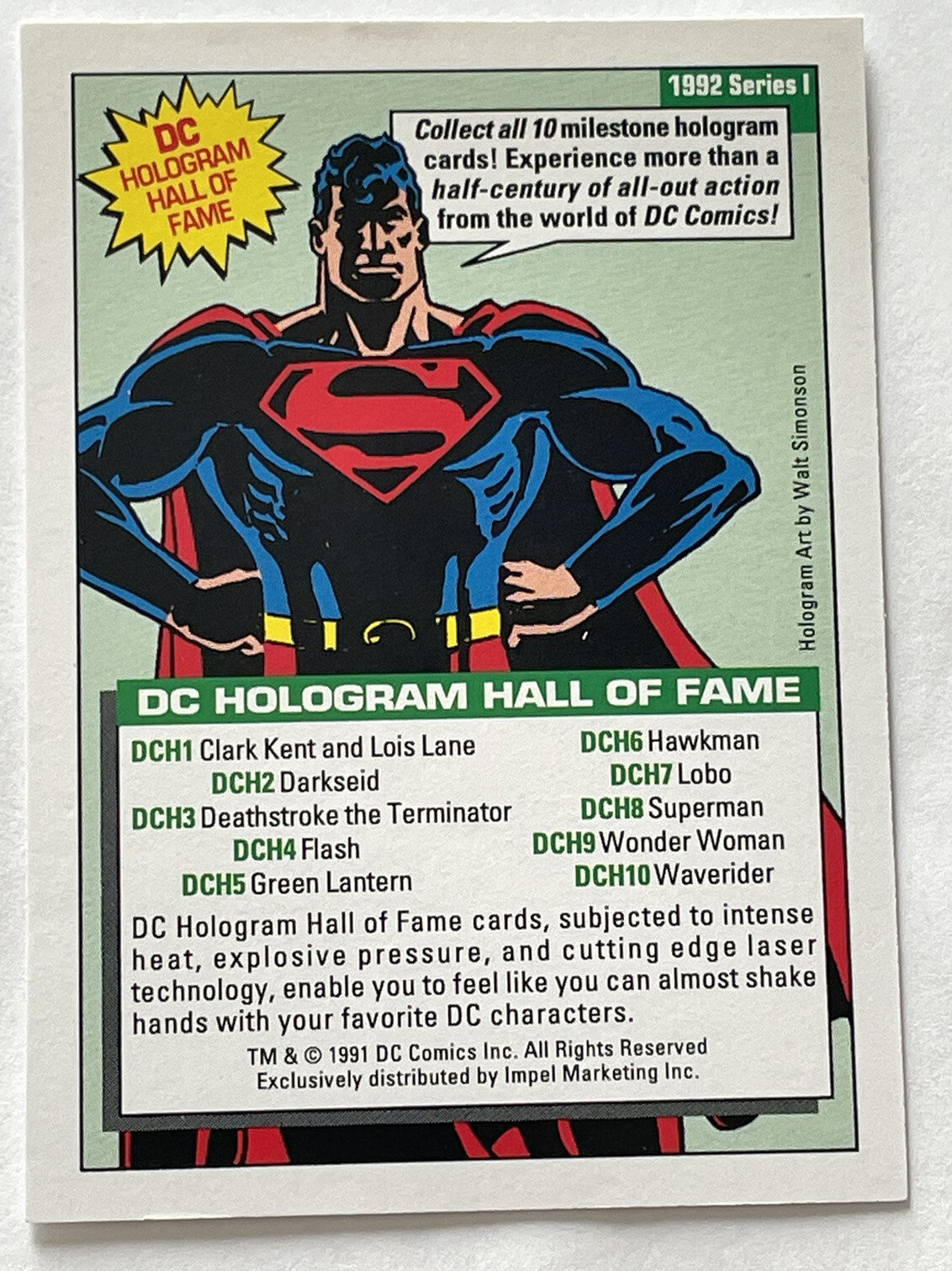 1991 Impel DC Comics Hologram Hall of Fame Card DCH8 Superman Insert ...