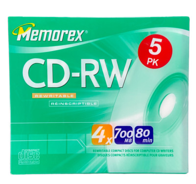 NOS Memorex CD-RW Rewritable Reinscriptable Compact Discs 5-PK 4x 700 ...