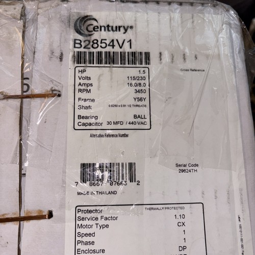 B2854V1 Century 1.5 hp 3450 RPM 56Y Frame 115/230V Square Flange Pool ...