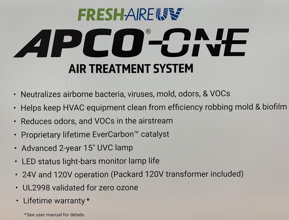 Fresh-Aire APCO-ONE UV Single In-Duct Whole House Air Purifier Single ...