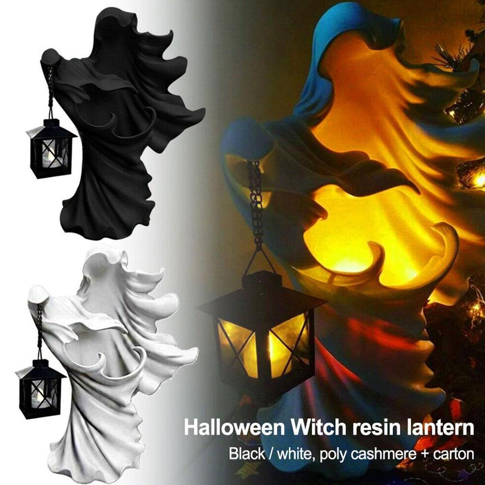 Cracker-Barrel Ghost Witch Messenger w/ Lantern Ghost Statues Ornament ...