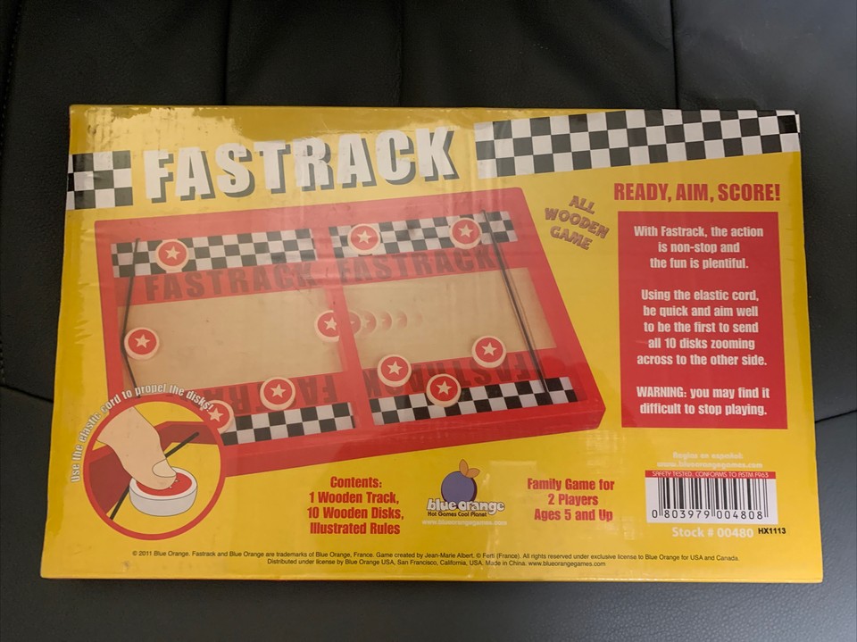 Fastrack Wooden 2 Player Game Blue Orange Fast Track Race Speed Flick ...