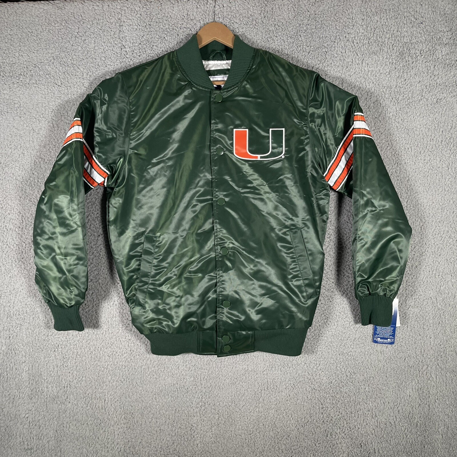 Starter+Miami+Hurricanes+Jacket+Size+3XL+Green+Bomber+Satin+Vintage ...