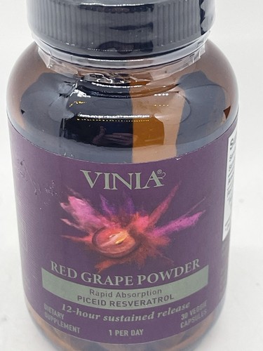 Vinia Red Grape Powder Resveratrol 30 vcaps **NEW SEALED** NoBox Exp 9/ ...