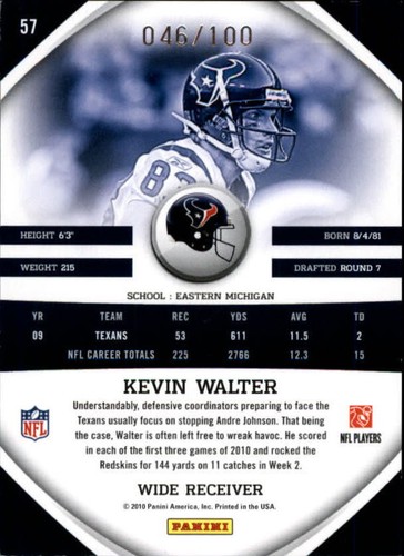 2010 Panini Gridiron Gear - Gold X's #57 Kevin Walter /100 for sale ...