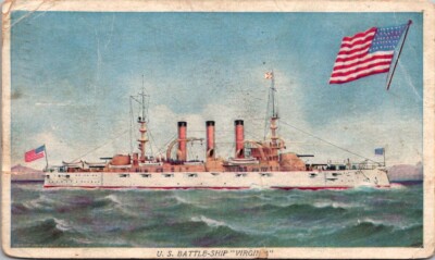 Postcard US Battle Ship Virginia New York December 8 1908 White Border ...