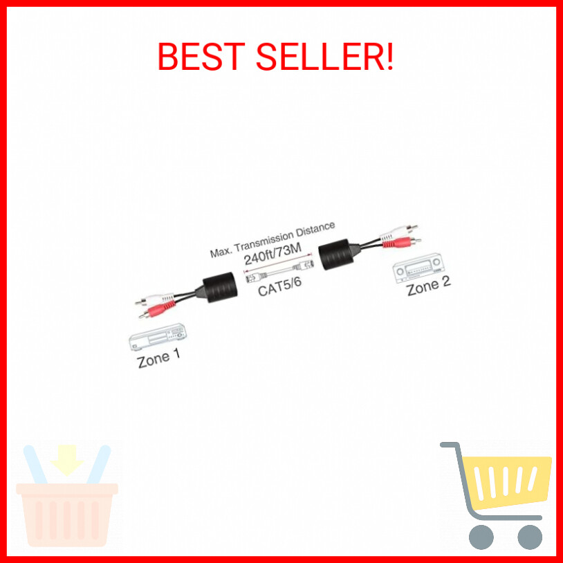 2Pack Stereo RCA to Stereo RCA Audio Extender Over Cat5 (2X RCA to RJ45 ...