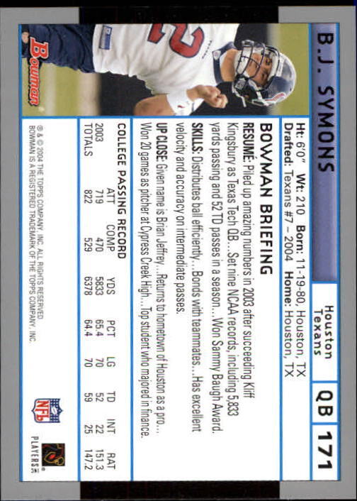 2004 Bowman - 1st Edition #171 B.J. Symons (RC) for sale online | eBay