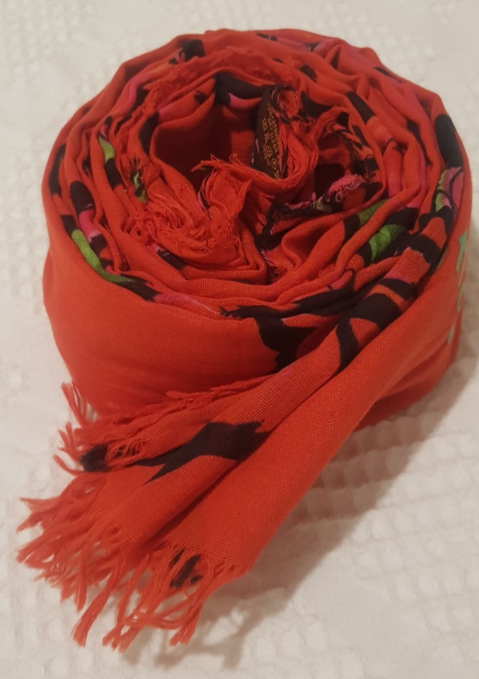 Louis Vuitton Scarf Shawl Red Pink roses cashmere & silk Limited ...