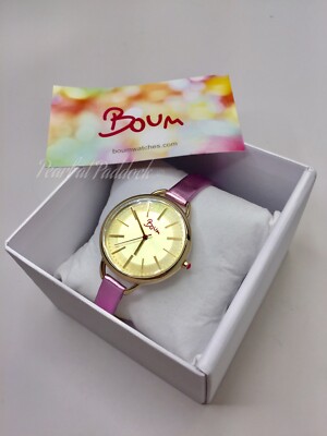 New Boum Purple Leather Ladies Watch With Champagne Gold Dial Lavender ...