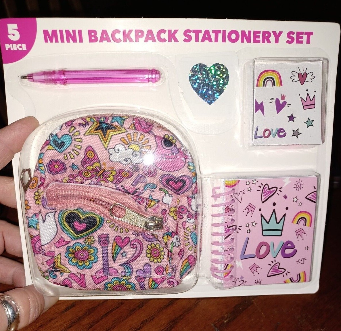5 Piece Mini Backpack Stationery Set Includes Notebook Stickers Erasers ...