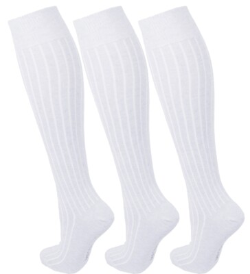 3 Pairs Men Cotton Rich Long Knee High Ribbed White Socks | eBay UK