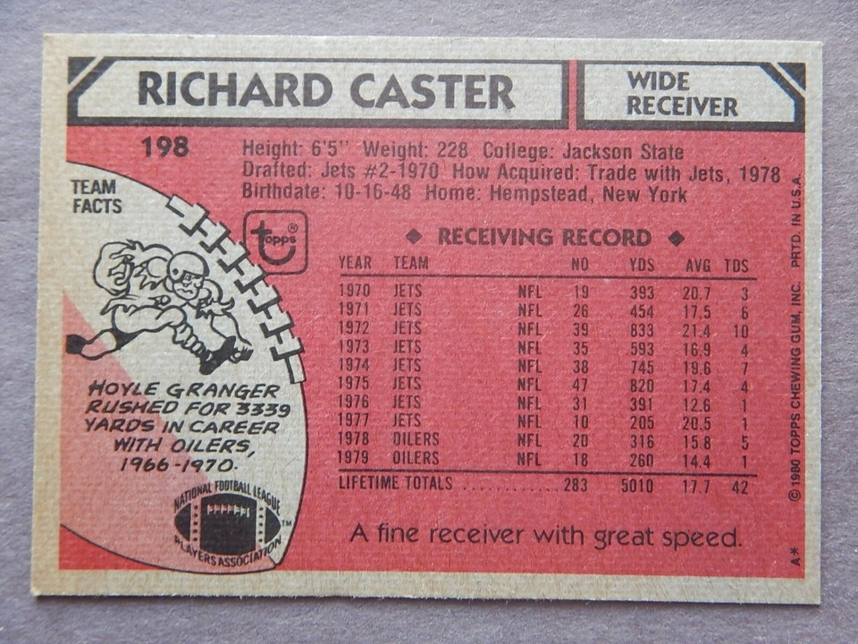 Richard Caster #198 Topps 1980 Football Card (Houston Oilers) VG | eBay