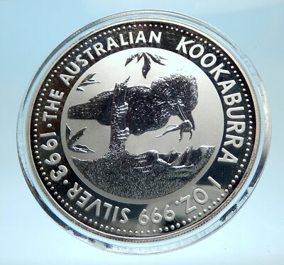 1993 AUSTRALIA Kookaburra Bird Tree 1 oz Silver 1 Dollar Australian ...