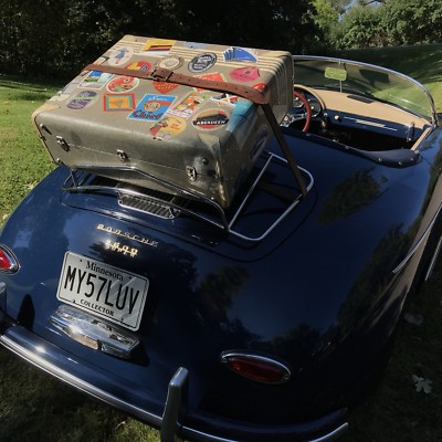 VINTAGE 1950's LEATHER & TWEED FIBRE CLASSIC CAR RACK TRUNK SUITCASE ...