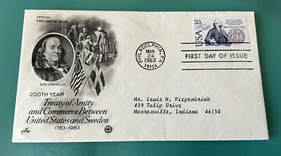 200th Year Treaty Amity Commerce Between US-Sweden 1983 First Day Cover ...