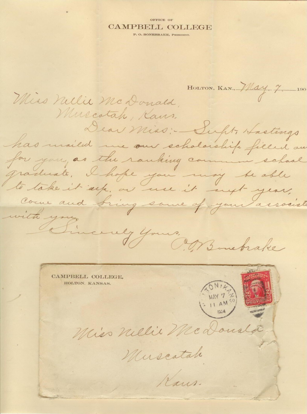 1904 Holton Kansas Campbell College student documents | eBay