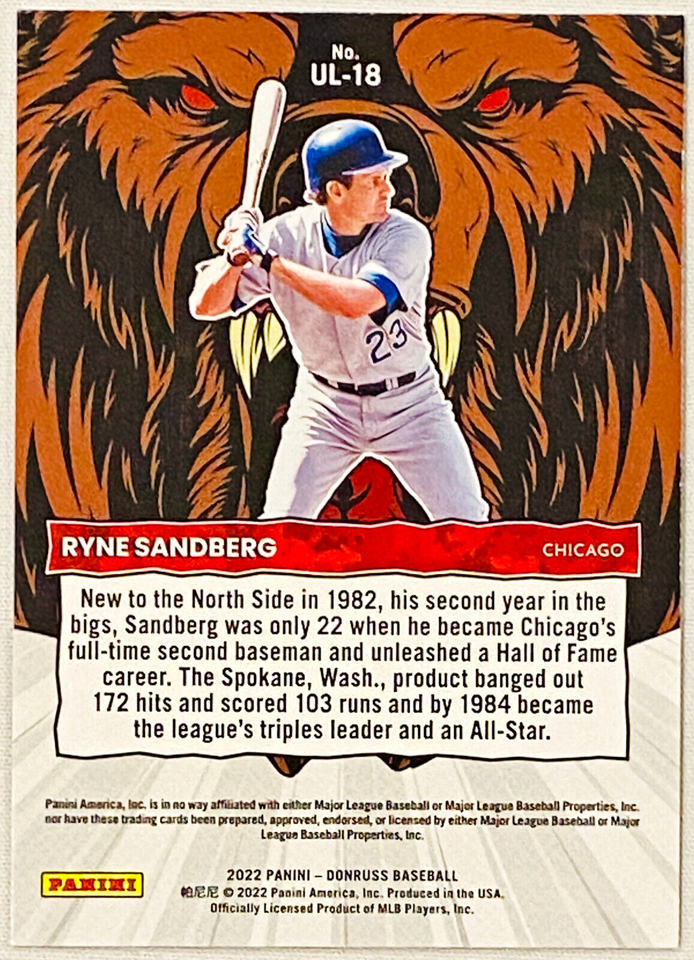 Ryne Sandberg 2022 Panini Donruss Unleashed Vector Parallel NM Card #UL ...