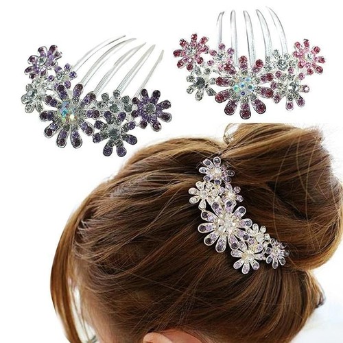 Women Crystal Hair Pin Flower Tuck Comb Hairclip Rhinestone Petal ...