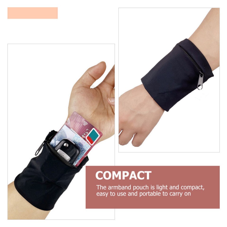 3×Pocket Wrist Wallet Travel Pouch Bag Band Zipper Gym Running Sports ...