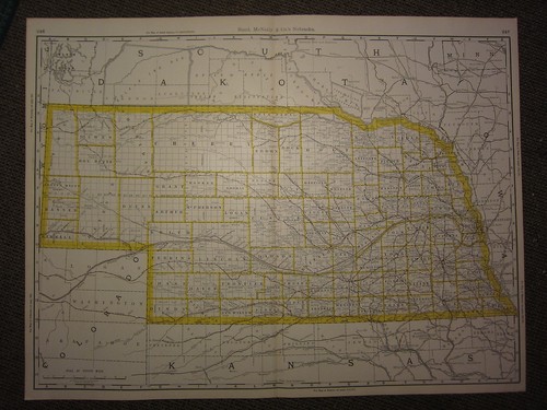 1890 LARGE MAP ~ NEBRASKA STATE COUNTY RAILROAD ~ EXCELLENT CONDITION ...