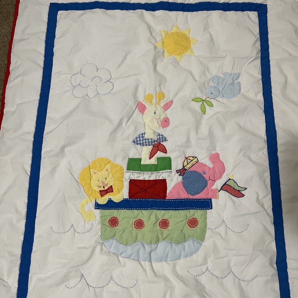 Vintage Baby Togs Quilt Red Blanket Giraffe Lion & Elephant Pastel 45 ...