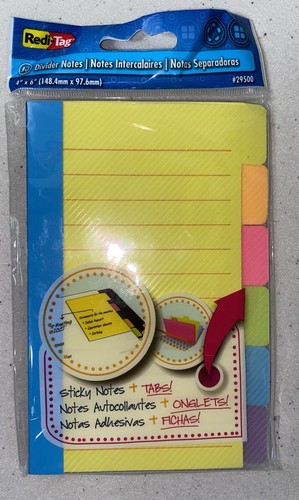 Organizing Redi-Tag Divider Sticky Notes 60 Ruled 4x6” Neon Colors SW23 ...