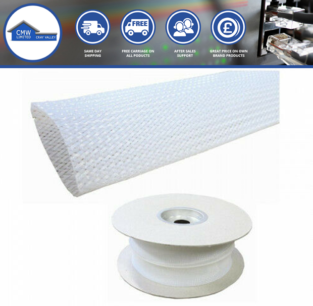 White Braided Cable Sleeving Sock Expandable Sheathing Wire Harness ...