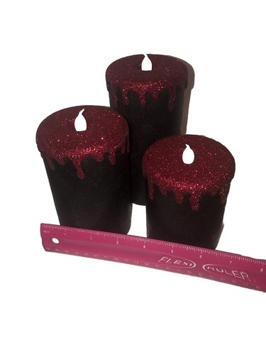 Halloween Black W/ Drip Red Glitter Blood 3 Led Pillar Flickering Candles Fun | eBay