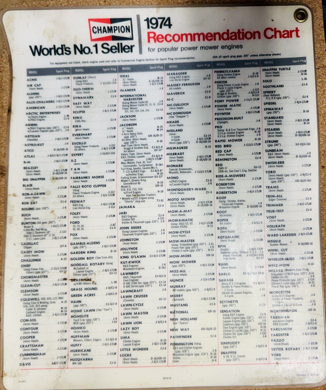 Vintage 1977 Champion Recommendation Spark Plug Chart | eBay