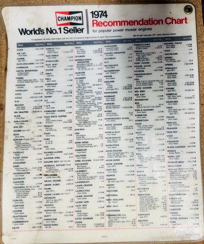 Vintage 1977 Champion Recommendation Spark Plug Chart | eBay