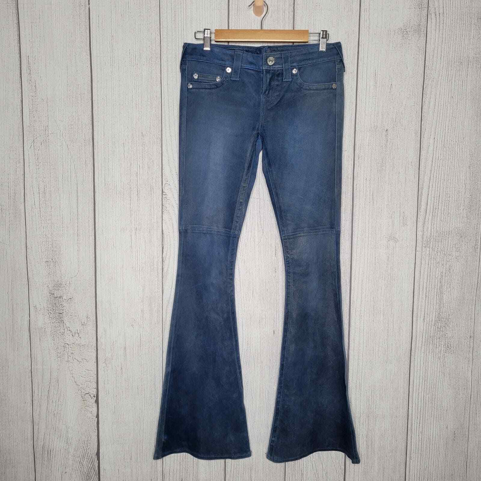 True Religion Blue Lamb Skin Leather Bell Bottoms Pan… - Gem