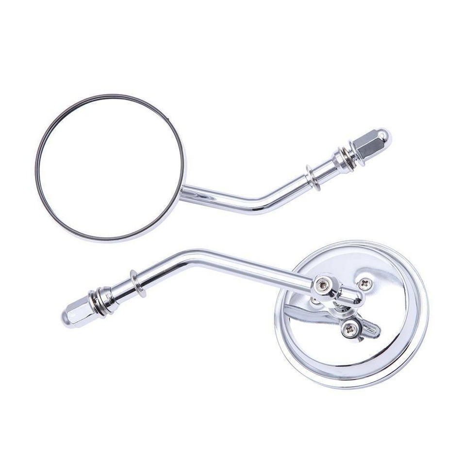 Chrome Retro Round Mirrors For 8mm Harley Davidson Cruiser Bobber ...