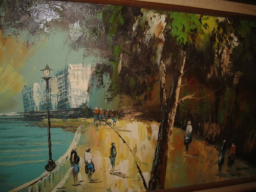 Vintage Oil Painting On Canvas Signed Foster Mid Century Ocean People ...