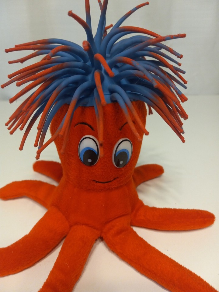 RARE Zibbies Red Wigglez Octopus Plush Toy Rubber Elastic Hyper Blue ...