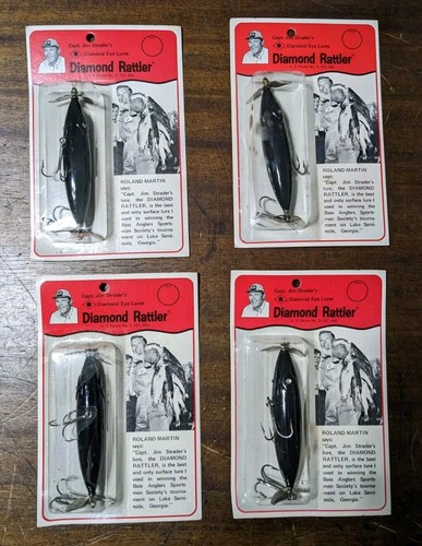4 vintage Capt. Jim Strader's Diamond Eye Diamond Rattler Fishing Lure ...