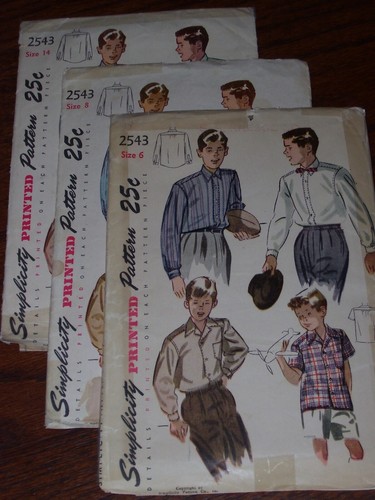 🌼 1948 SIMPLICITY #2543-BOY'S ( WWII ) LONG or SHORT SLEEVE SHIRT ...