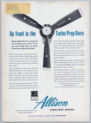 1955 Allison Turbo Prop Engines Vintage Aviation Ad Model 501 Aircraft ...