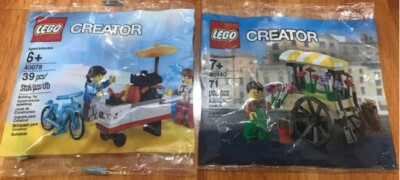 Lego 40078 Hot Dog Cart Stand + Lego 40140 Creator Flower Cart Wagon ...